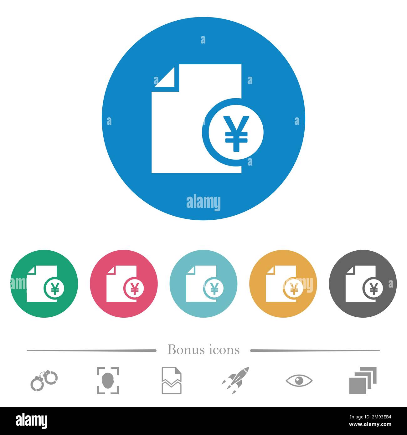 Yen financial report flat white icons on round color backgrounds. 6 ...