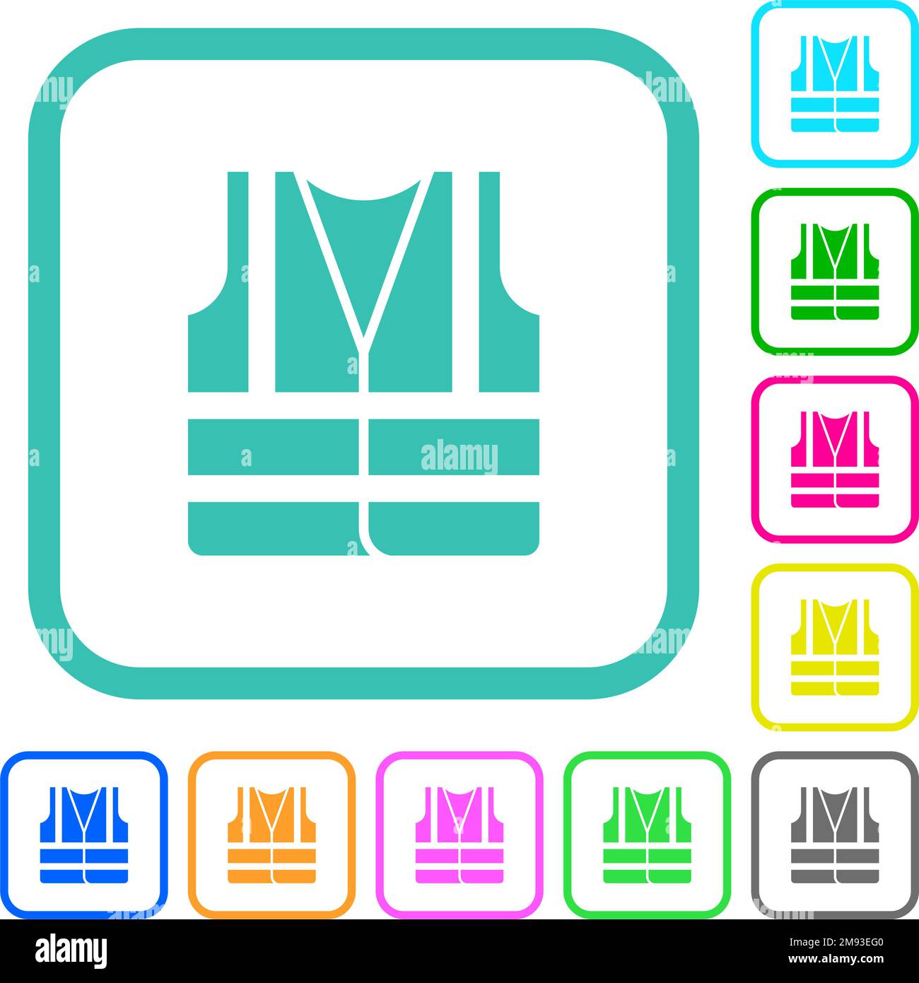 High visibility safety vest vivid colored flat icons in curved borders ...
