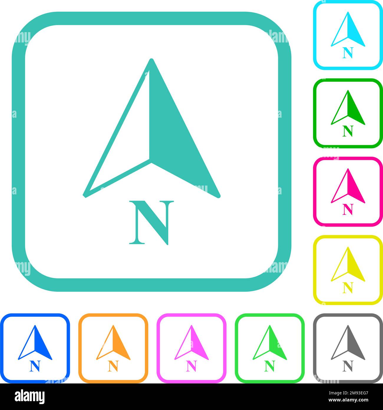 North compass direction vivid colored flat icons in curved borders on ...