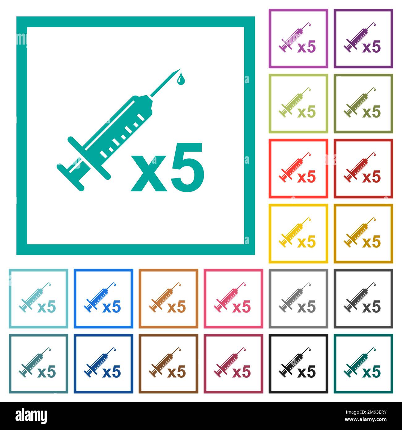 Fifth vaccine dose flat color icons with quadrant frames on white ...