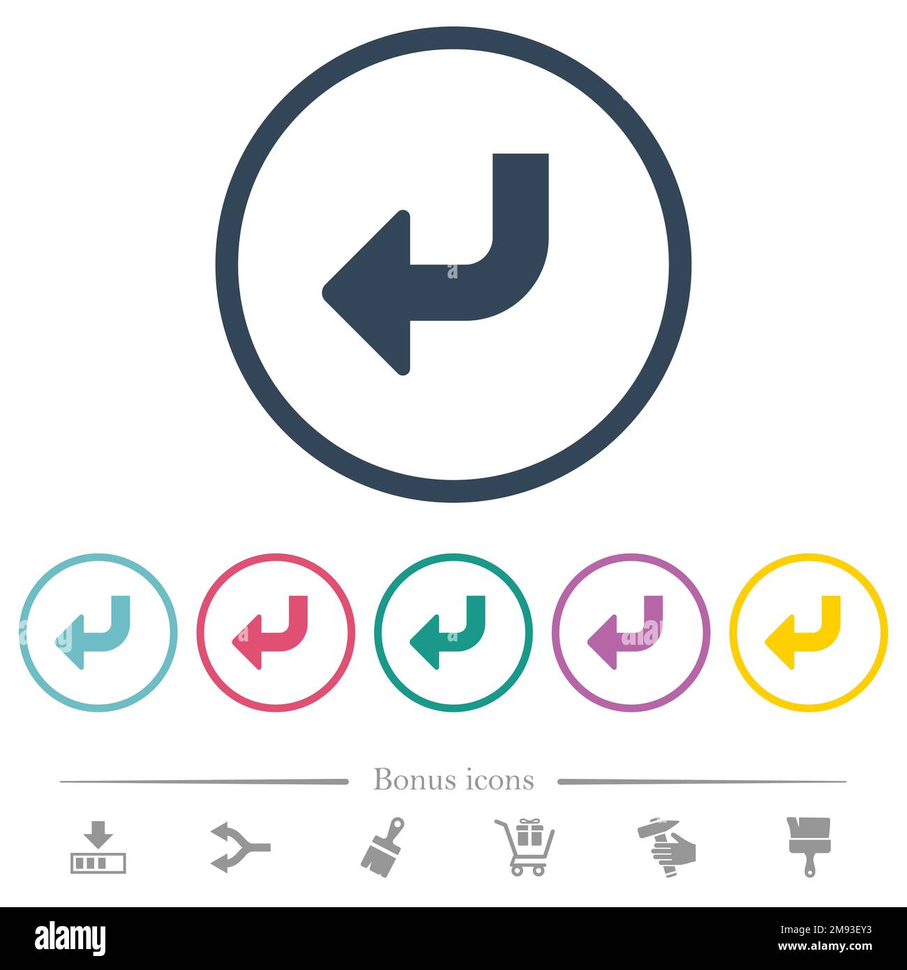 Bottom left side turn arrow solid flat color icons in round outlines. 6 ...