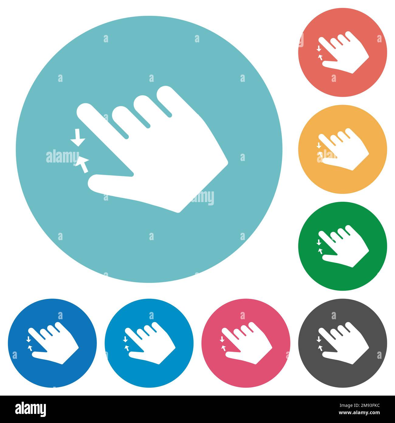 Right handed pinch close gesture flat white icons on round color backgrounds Stock Vector Image ...