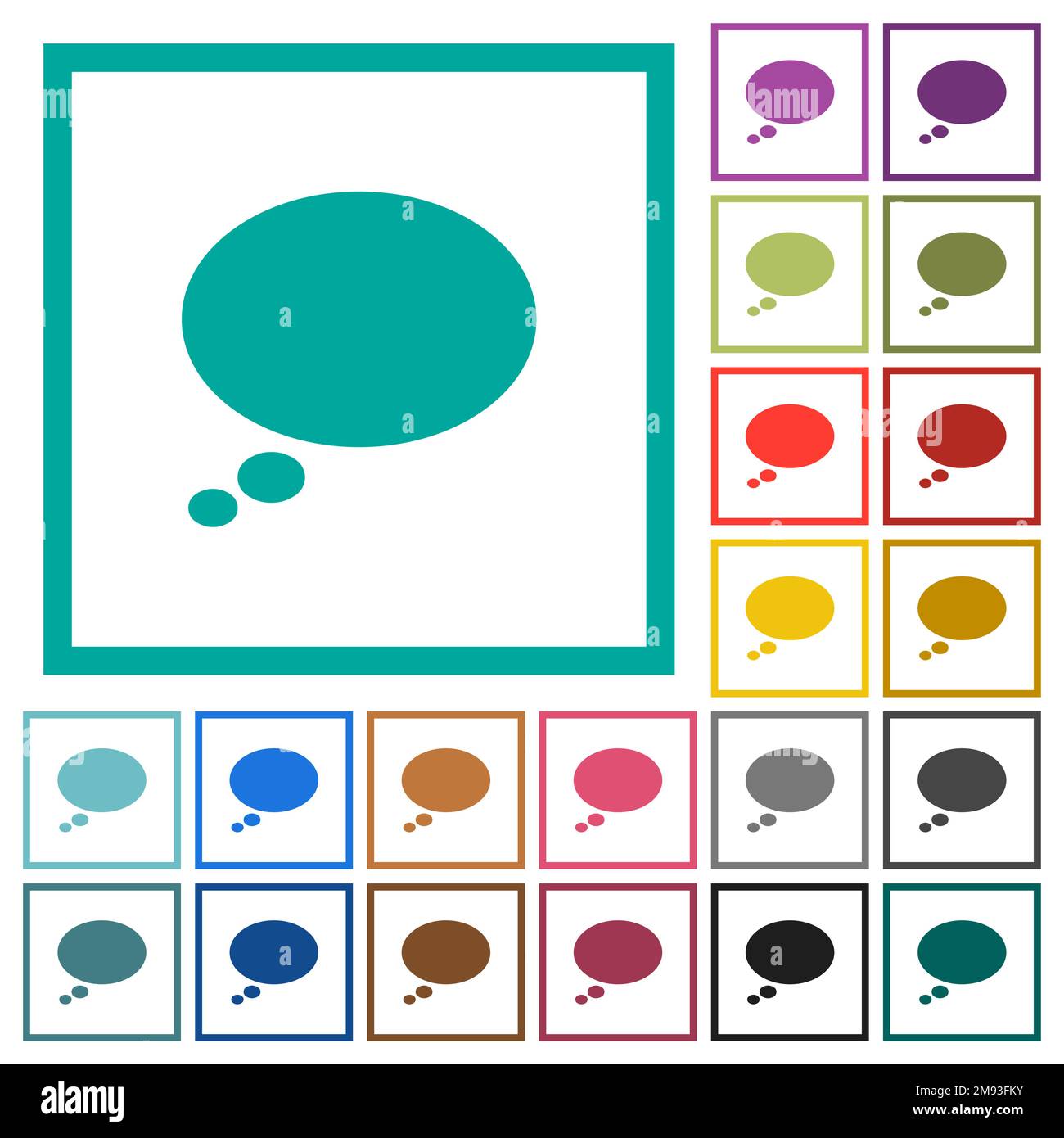 Single oval thought bubble solid flat color icons with quadrant frames ...