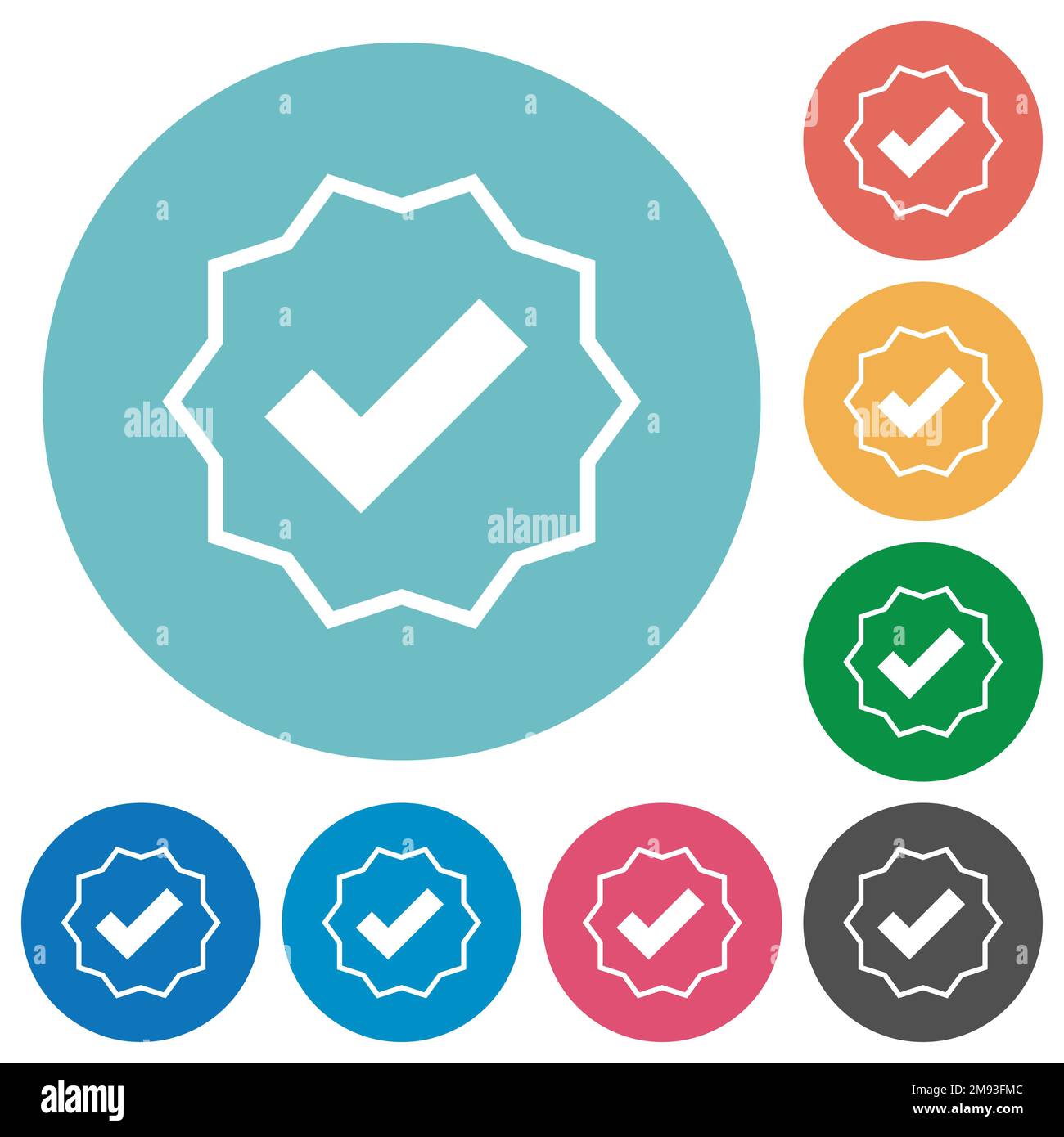 Verified sticker outline flat white icons on round color backgrounds ...