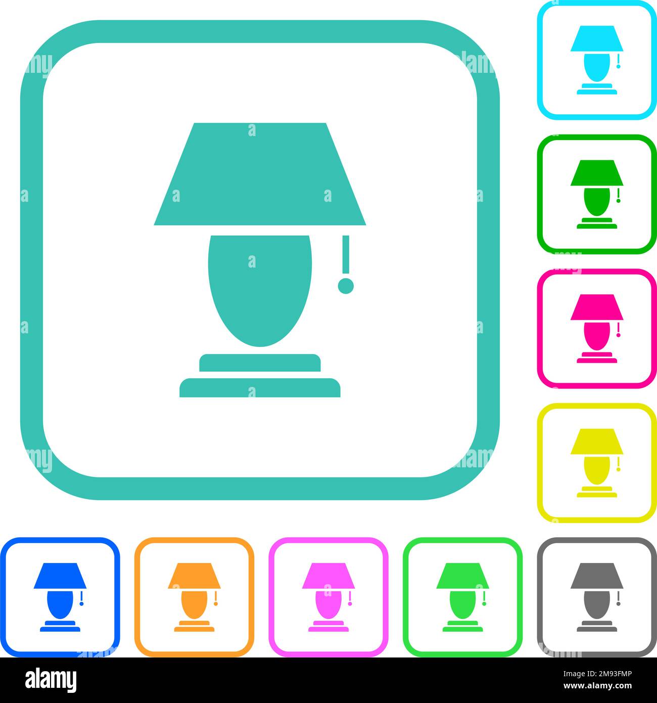 Table lamp vivid colored flat icons in curved borders on white ...