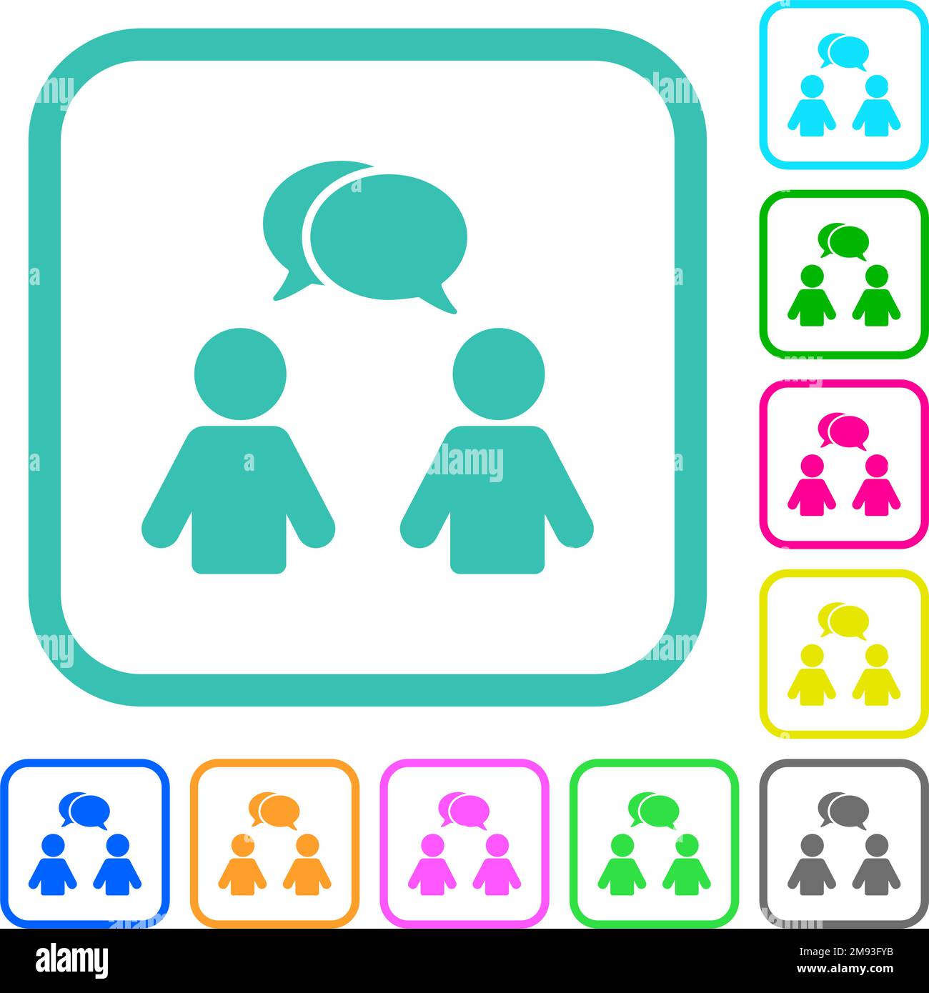 Two talking persons with oval bubbles solid vivid colored flat icons in ...