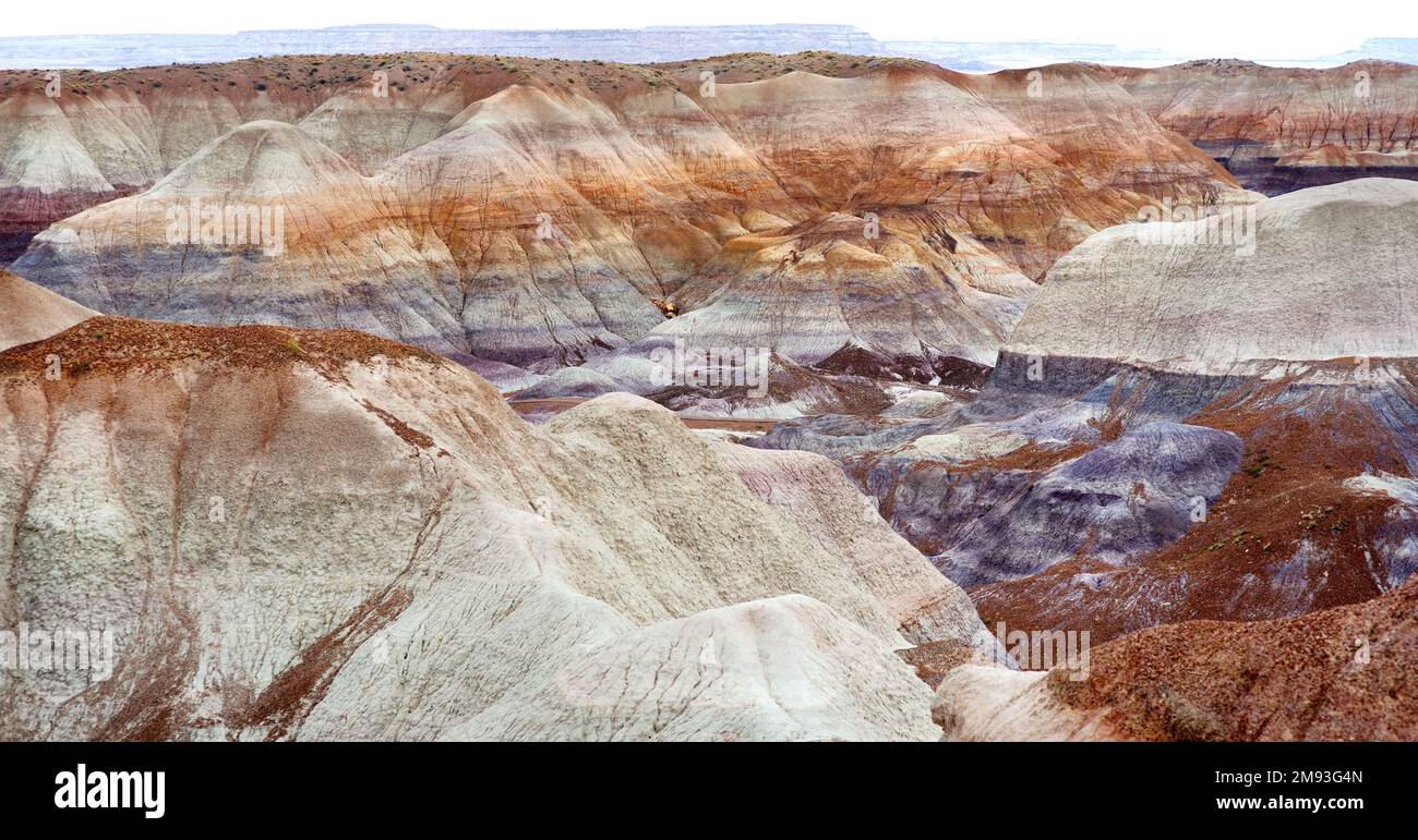 Striped purple sandstone formations of Blue Mesa badlands in Petrified ...
