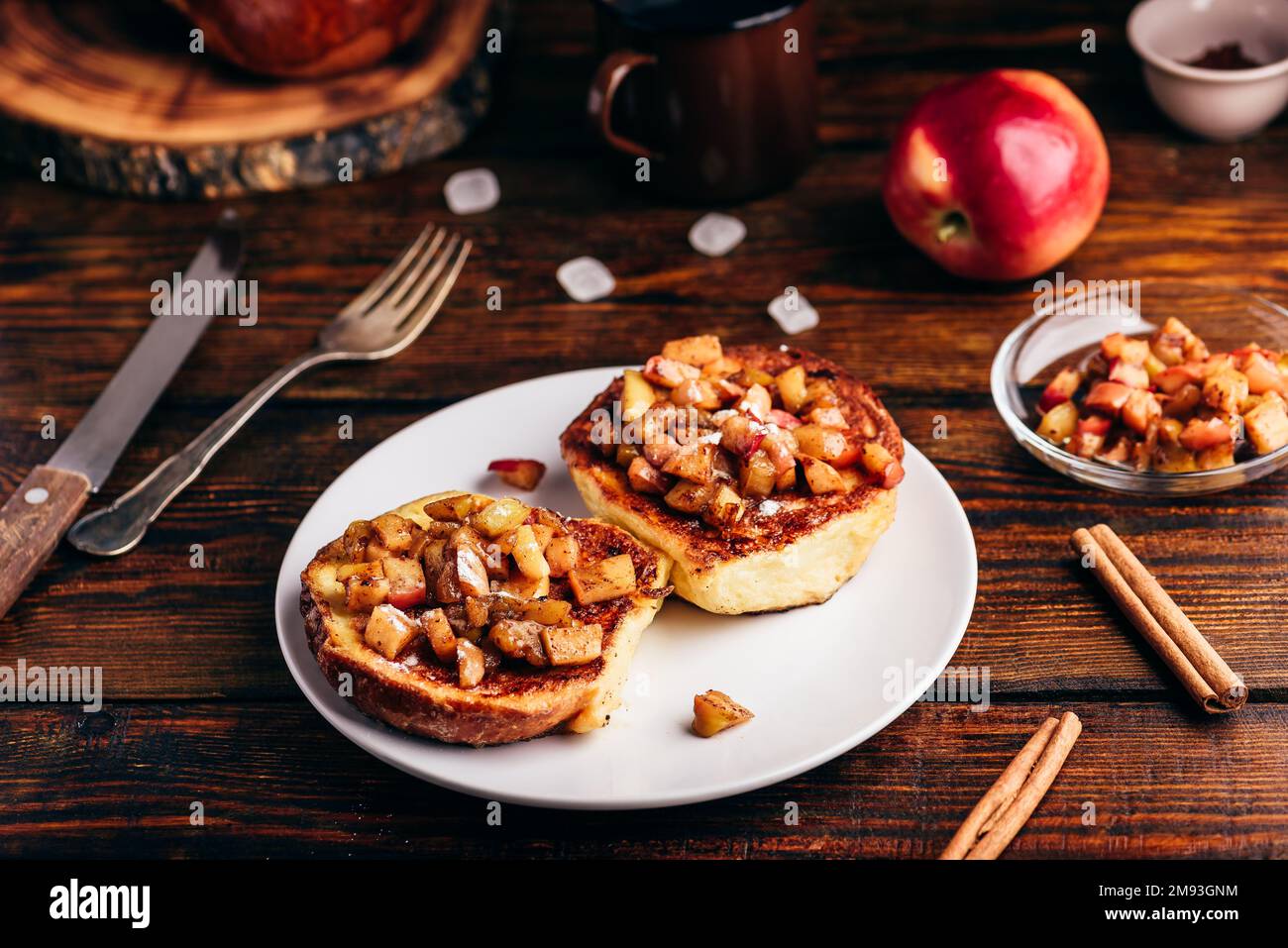 French toasts with apple caramelized with cinnamon Stock Photo - Alamy
