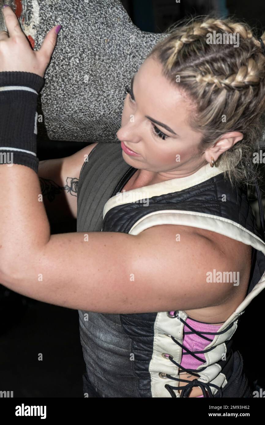 woman from the basque country practicing the rural sport of stone ...