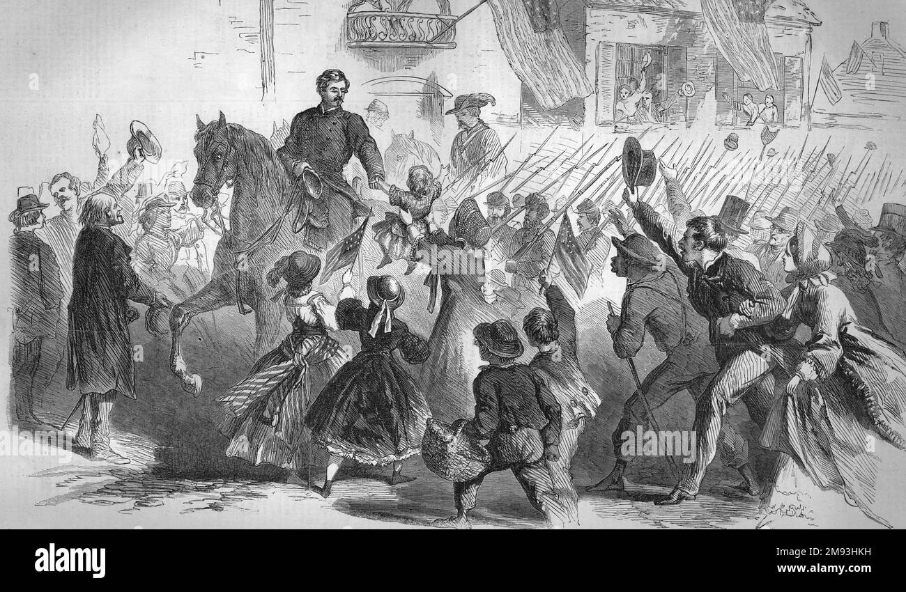 General George McClellan riding through Frederick, Maryland, September 12, 1862. Major General ...