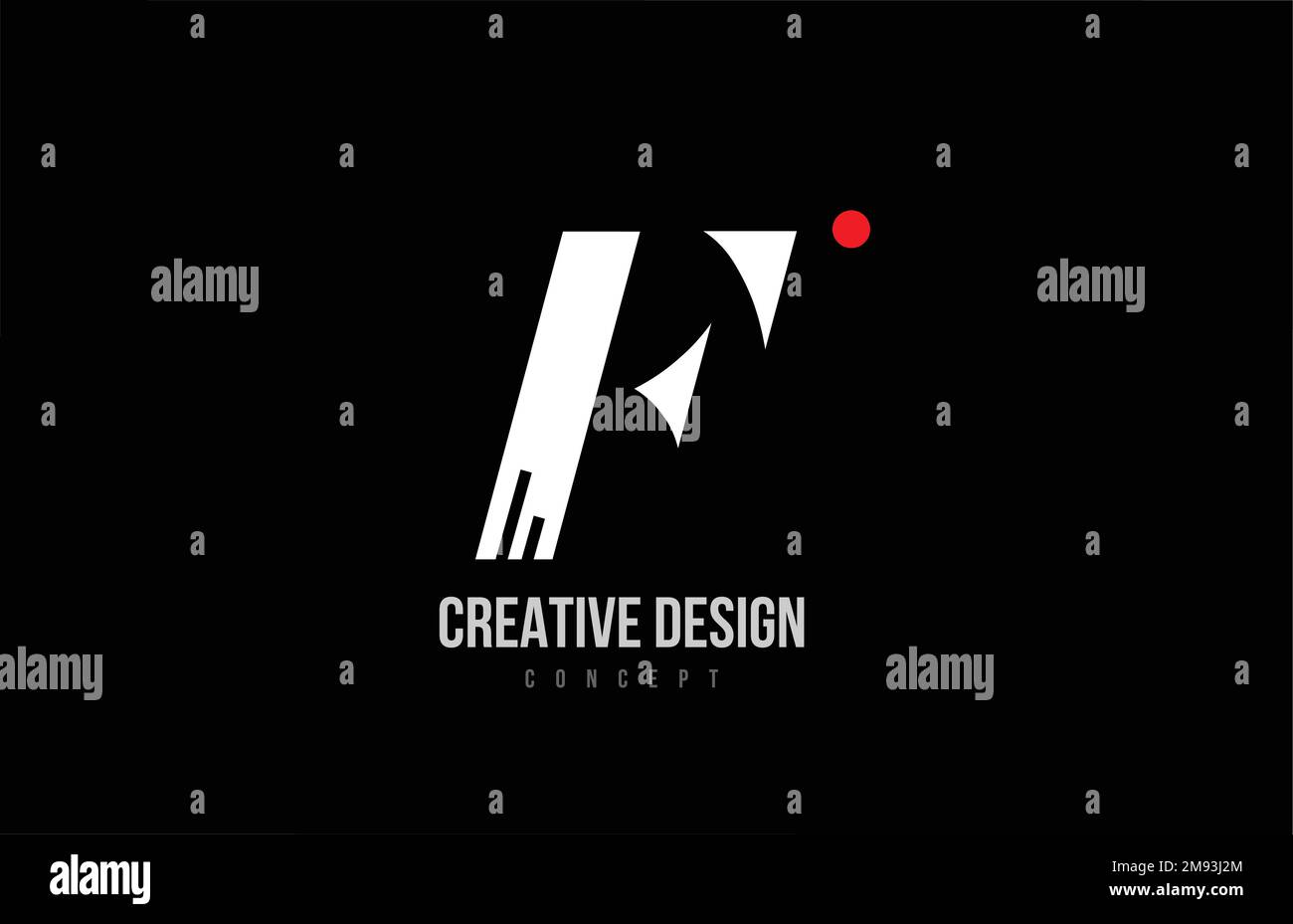 red dot line F alphabet letter logo icon. Black blackground creative ...