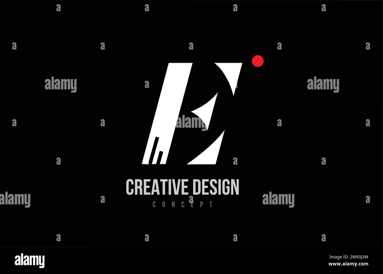 red dot line E alphabet letter logo icon. Black blackground creative ...