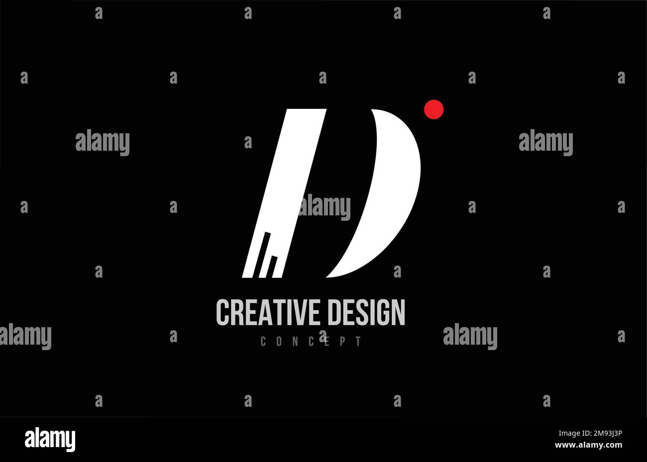 red dot line D alphabet letter logo icon. Black blackground creative ...