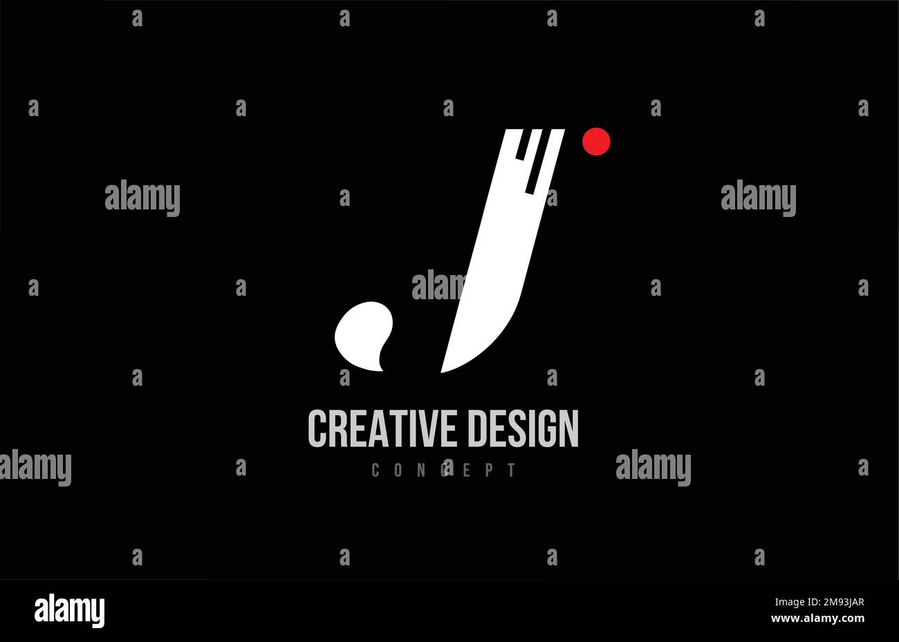 red dot line J alphabet letter logo icon. Black blackground creative ...