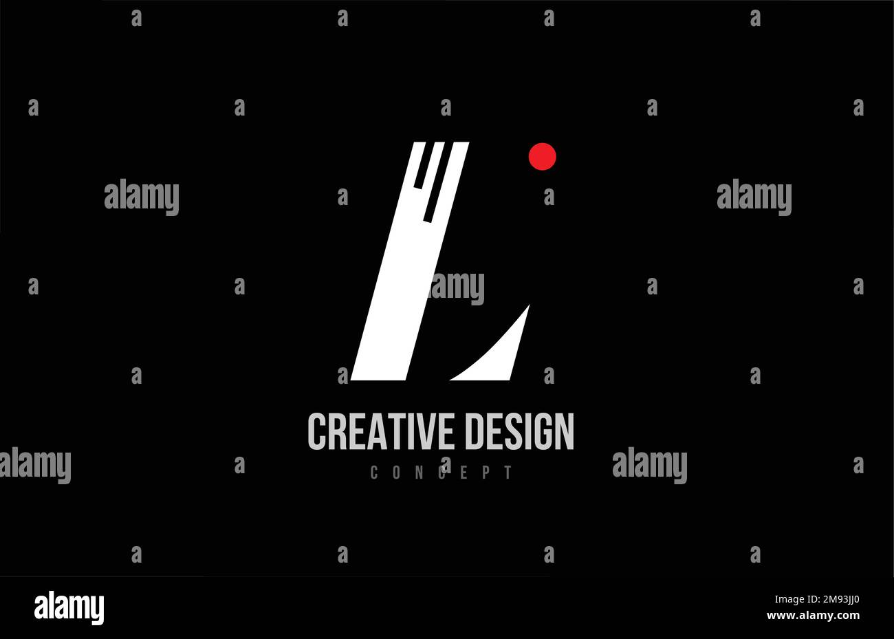 red dot line L alphabet letter logo icon. Black blackground creative ...