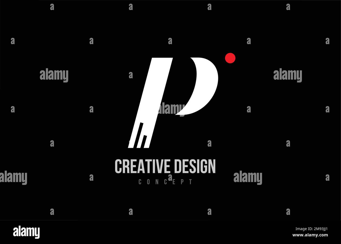 red dot line P alphabet letter logo icon. Black blackground creative ...