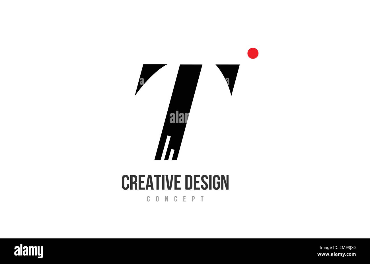 red dot T alphabet letter logo icon. Black and white creative template ...