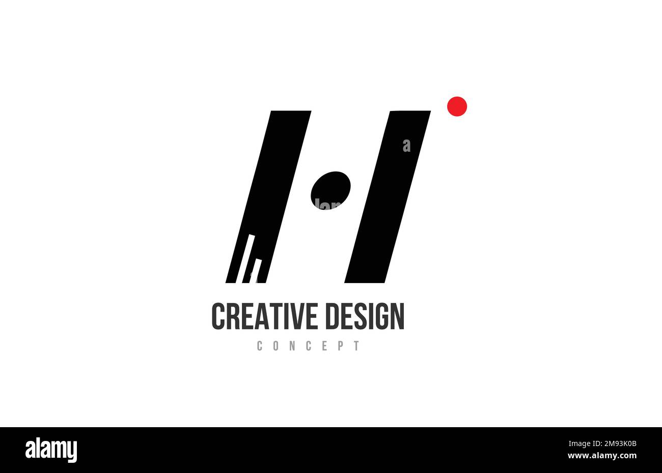 red dot H alphabet letter logo icon. Black and white creative template ...
