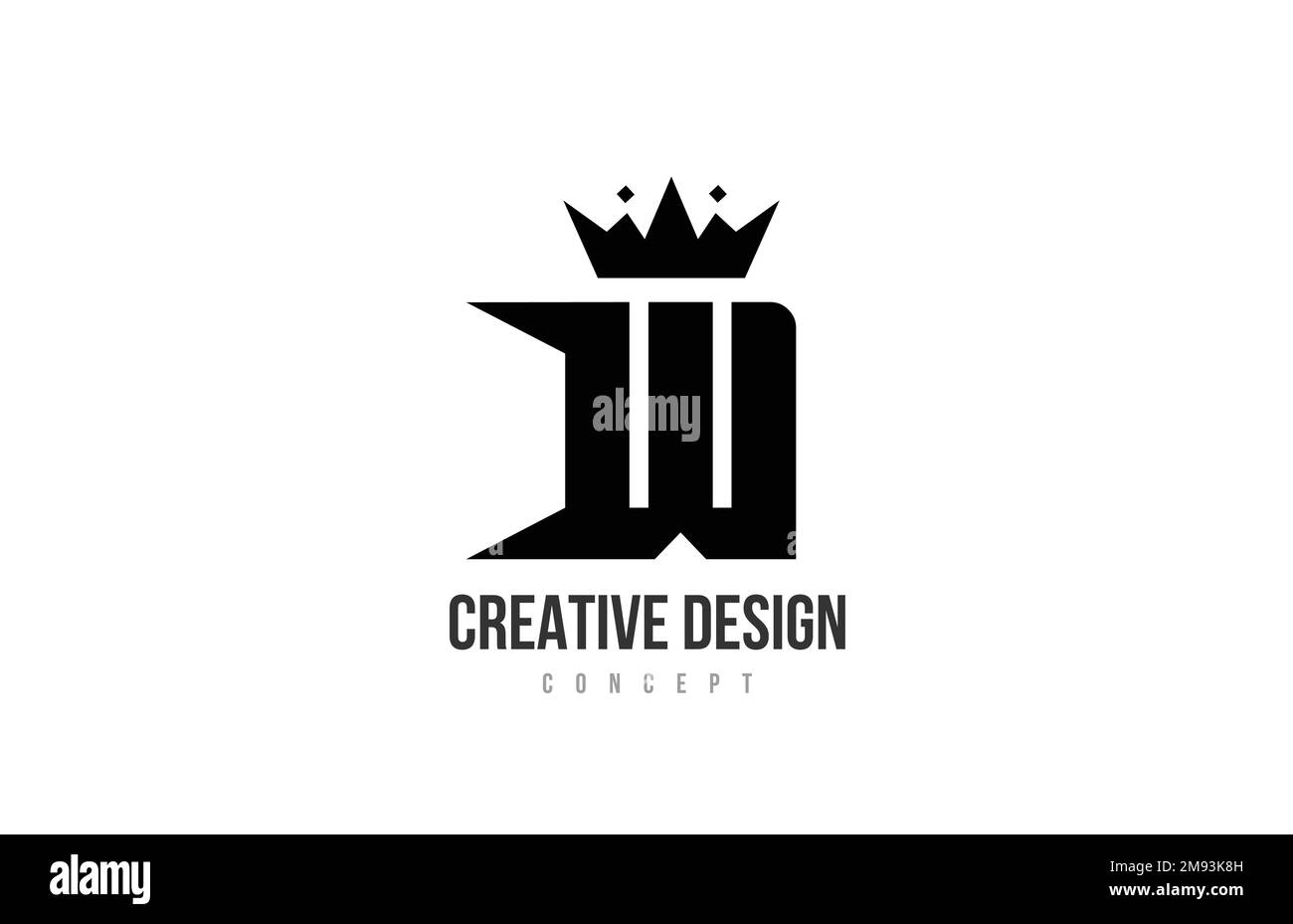 W black and white alphabet letter logo icon design with king crown and ...