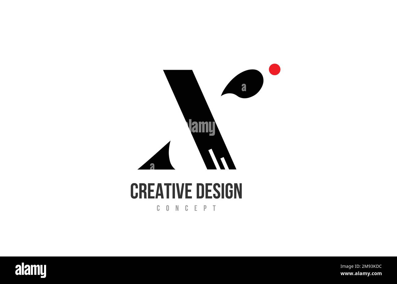 red dot X alphabet letter logo icon. Black and white creative template ...