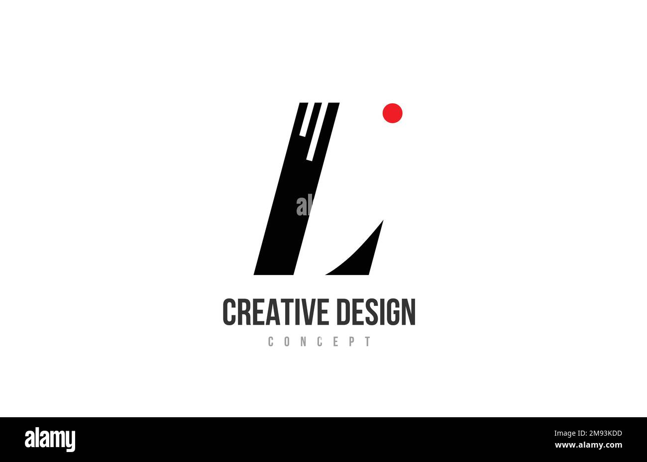 red dot L alphabet letter logo icon. Black and white creative template ...