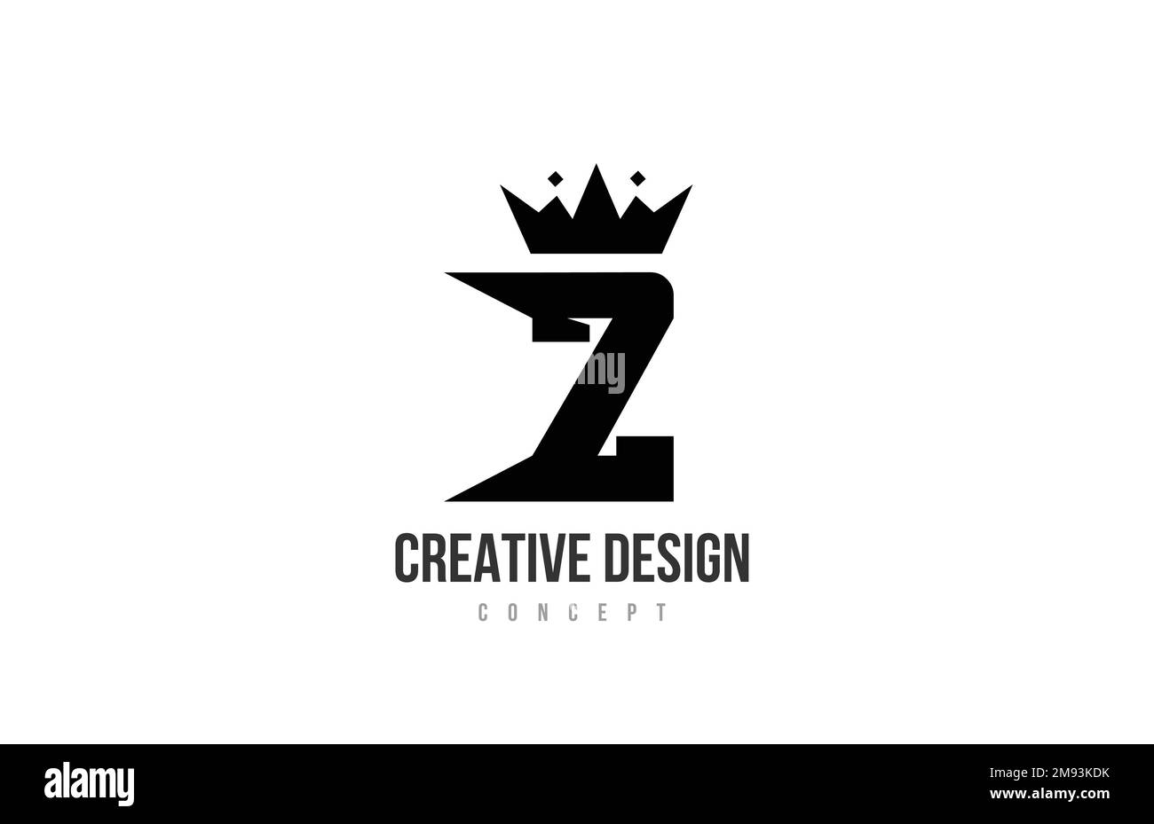 Z black and white alphabet letter logo icon design with king crown and ...