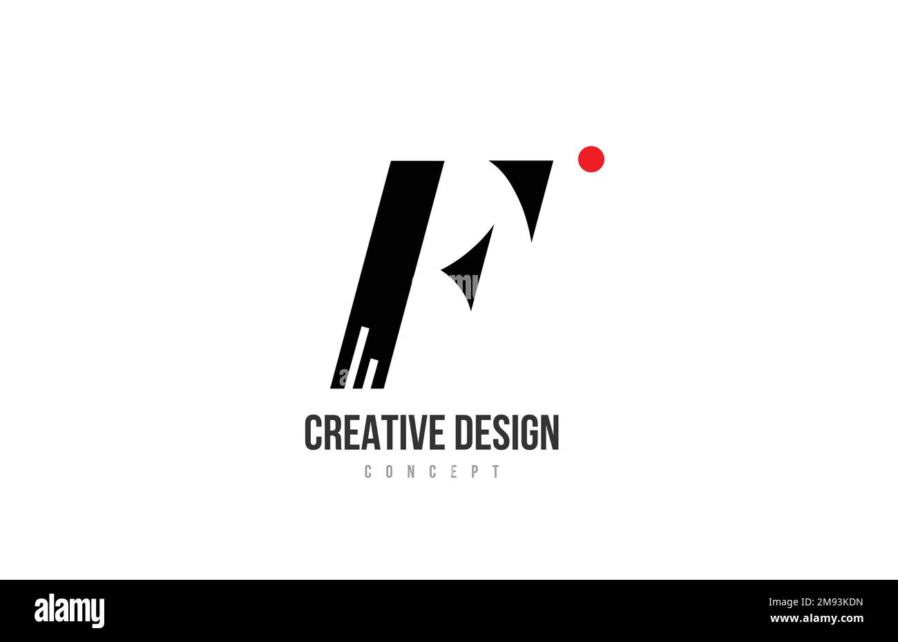 red dot F alphabet letter logo icon. Black and white creative template ...