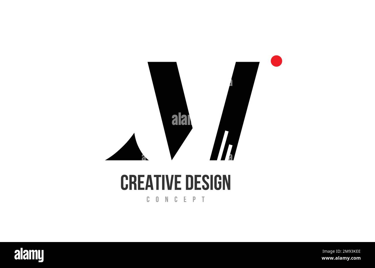 red dot M alphabet letter logo icon. Black and white creative template ...