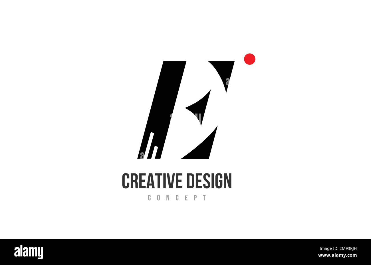 red dot E alphabet letter logo icon. Black and white creative template ...