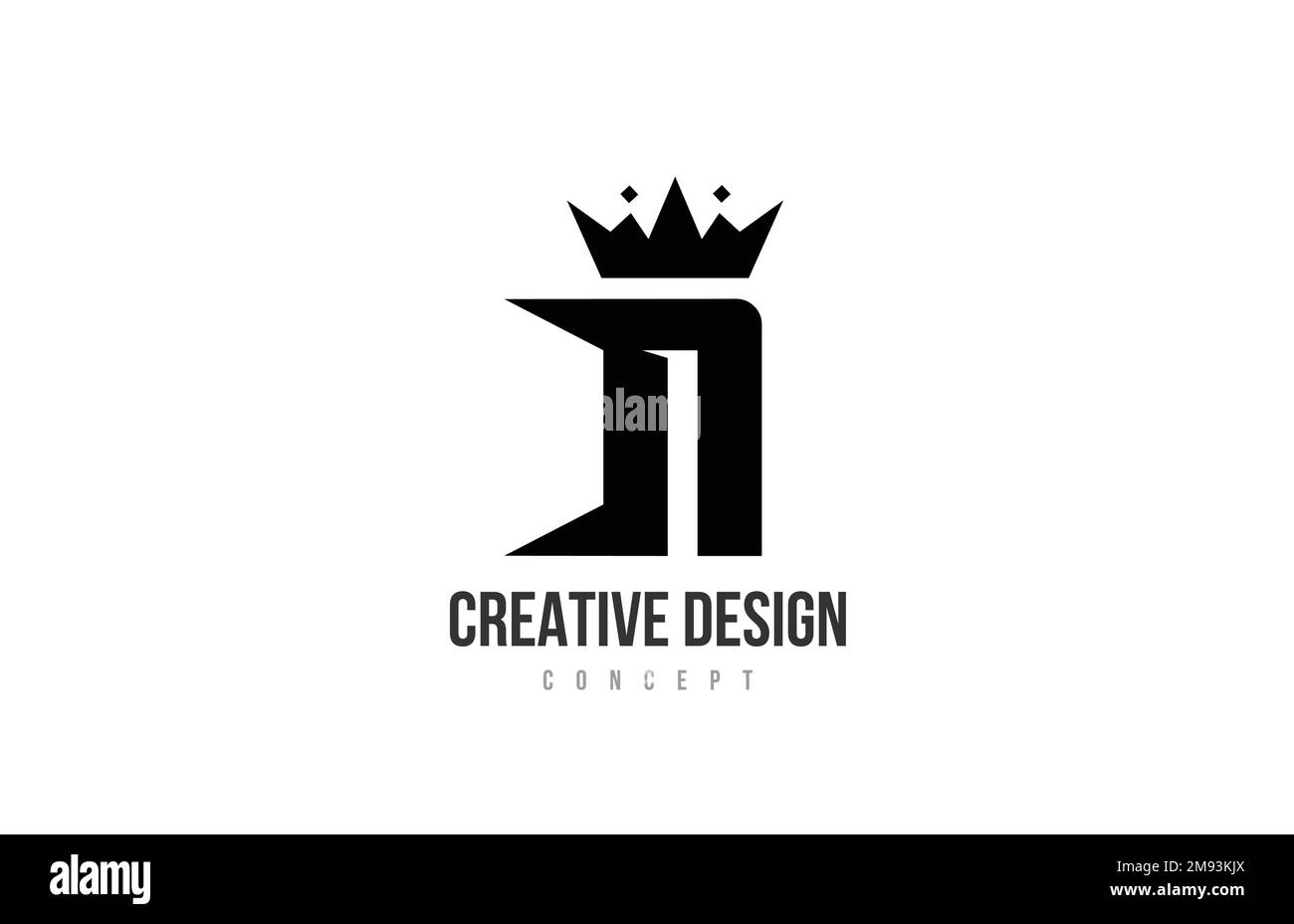 N black and white alphabet letter logo icon design with king crown and ...