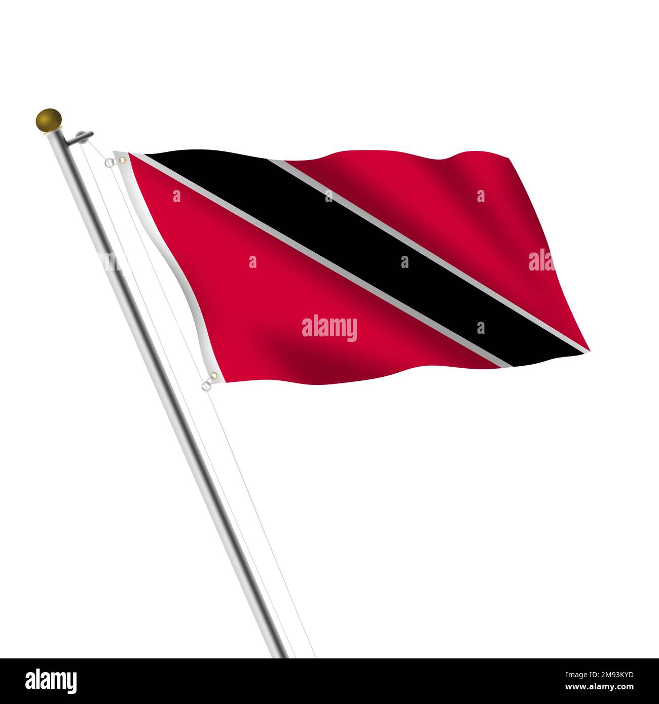 Trinidad and Tobago flagpole 3d illustration on white with clipping ...