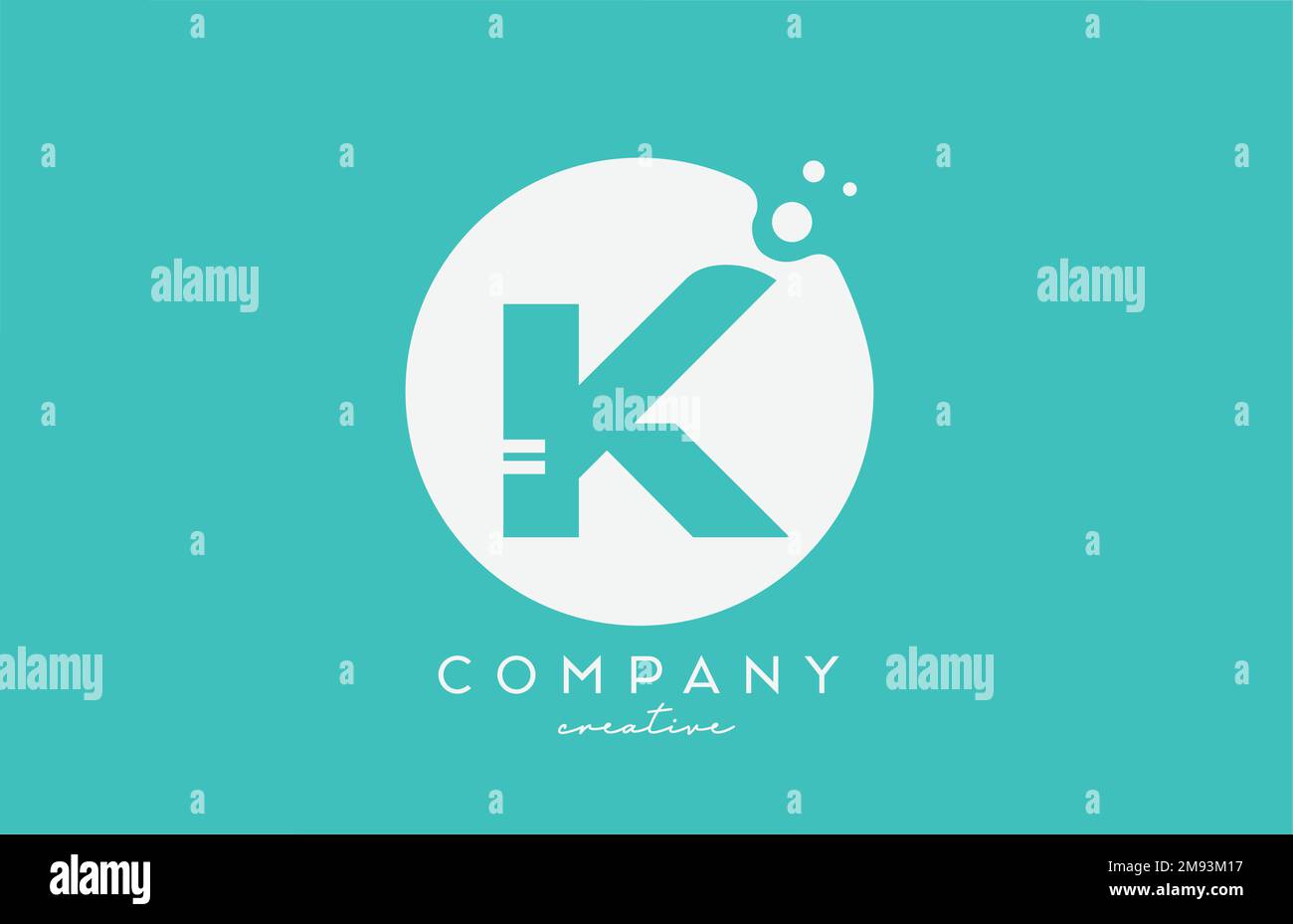 cyan K green circle alphabet letter logo icon design with dots ...