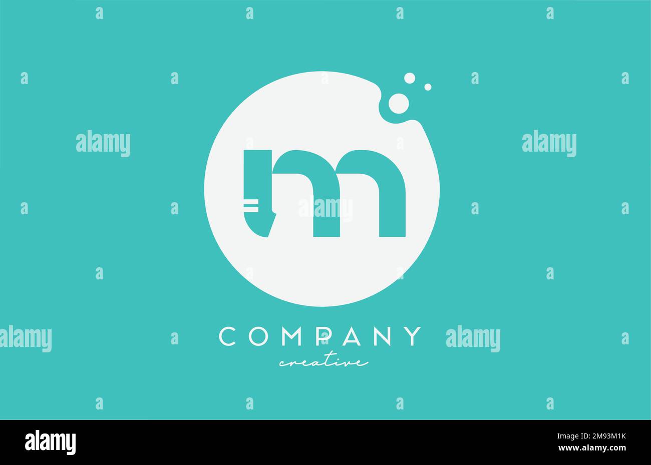 cyan M green circle alphabet letter logo icon design with dots ...