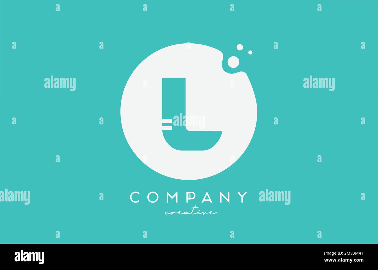cyan L green circle alphabet letter logo icon design with dots ...