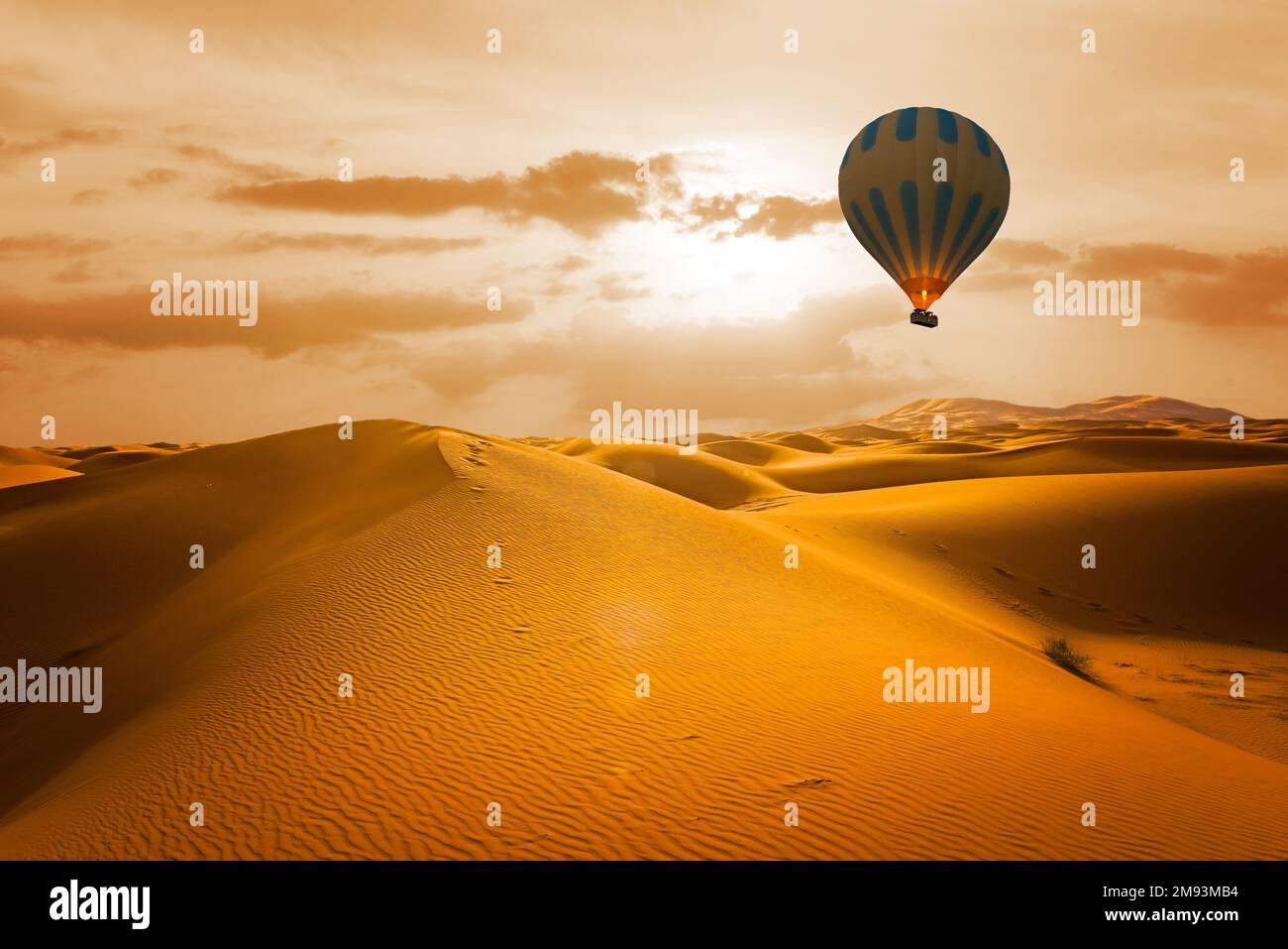 Desert and hot air balloon Landscape at Sunrise. Travel, inspiration ...