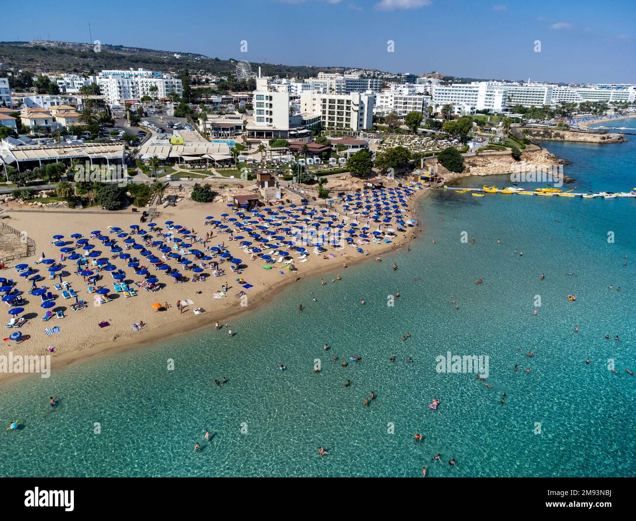 Aerial panoramic view on blue crystal clear water on Mediterranean sea ...