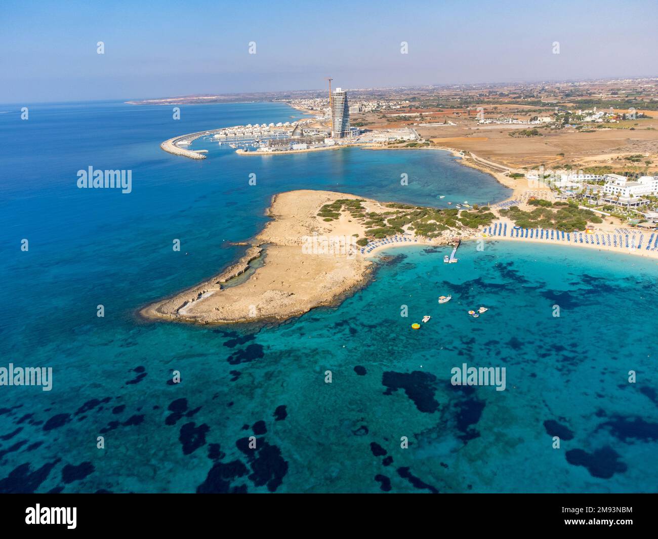 Aerial panoramic view on blue crystal clear water on Mediterranean sea ...