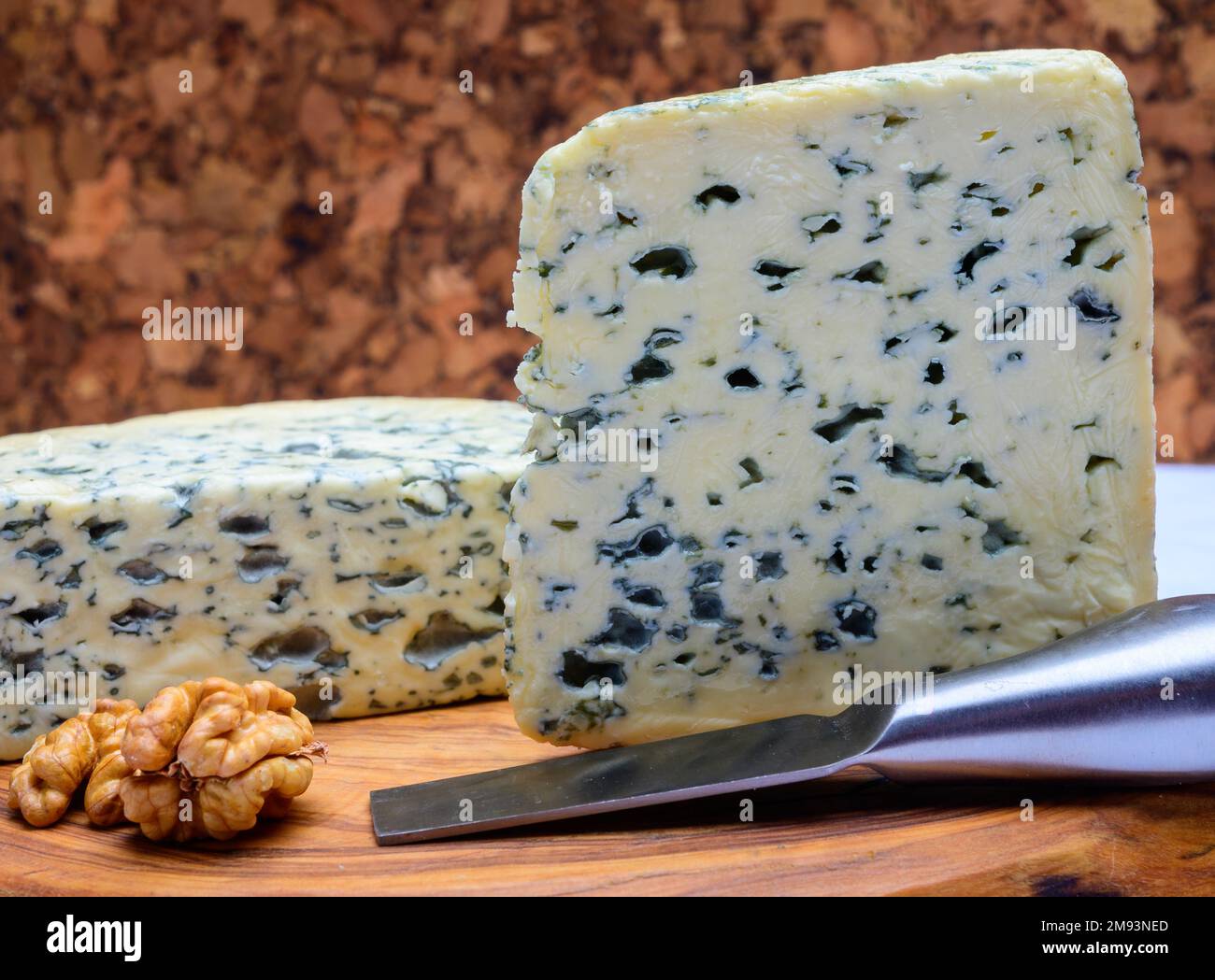 Cheese collection, piece of French blue cheese auvergne and fourme d ...
