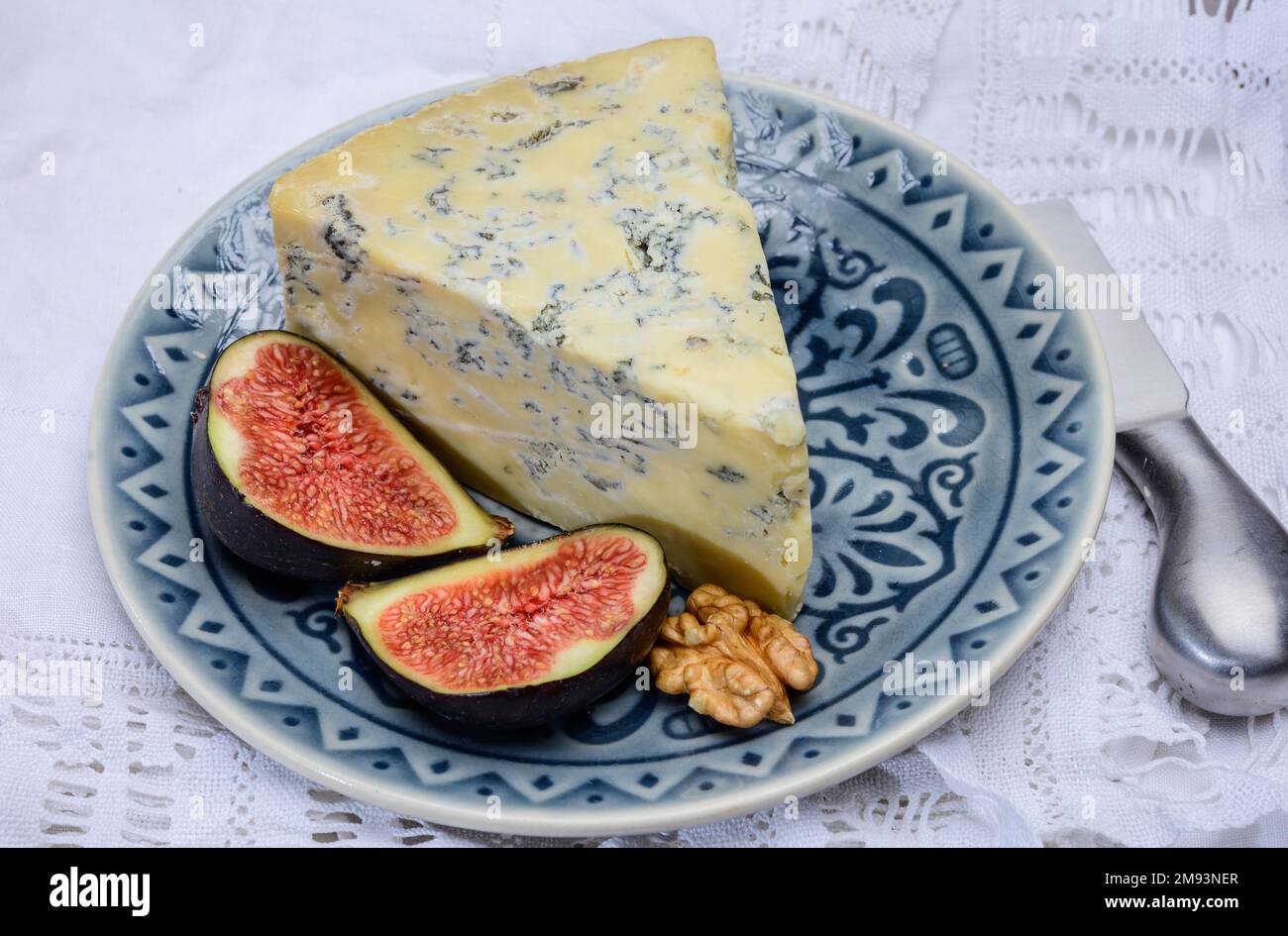 Cheese collection, English old stilton blue cheese close up served with ...