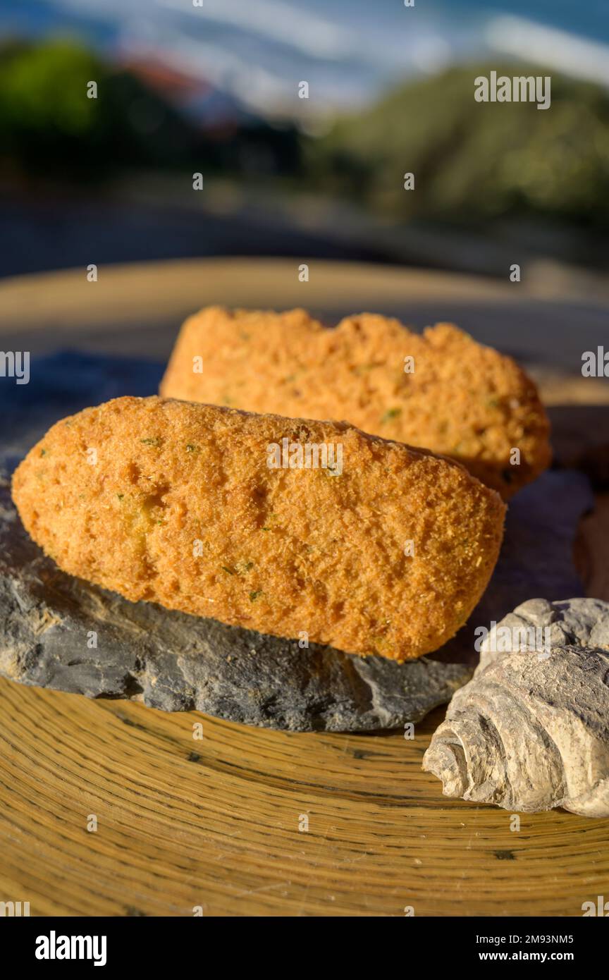 Codfish croquette pastais de bacalhau, traditional portuguese snack ...