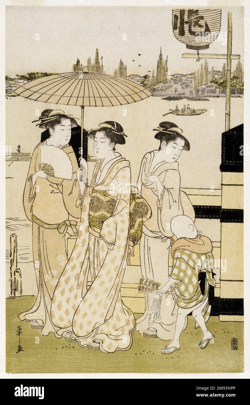 Three Women and a Boy Along the Sumida River Eishi Chobunsai (Japanese ...