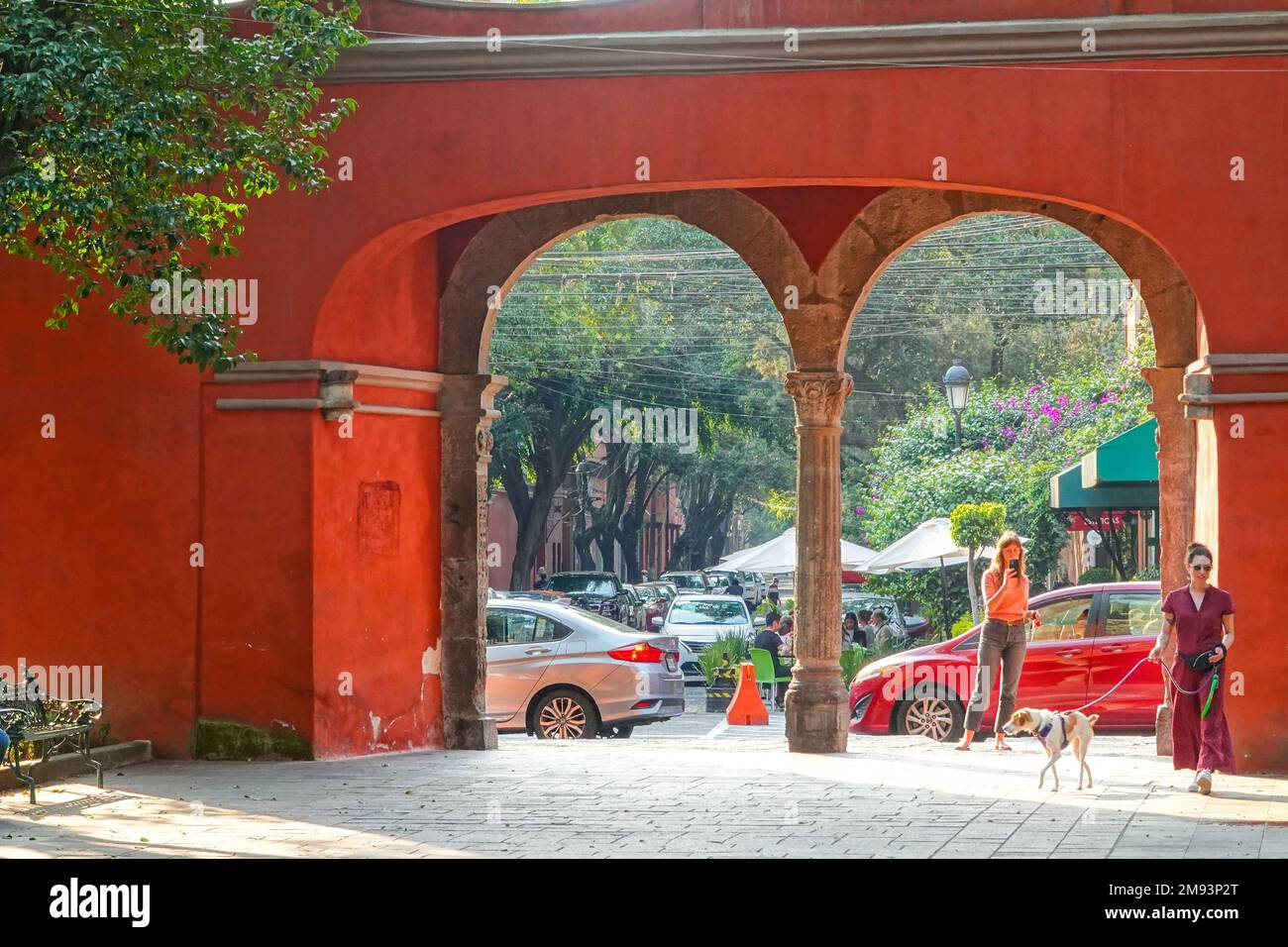 The arches to the Jardin Centenario in the Coyoacan district, of Mexico ...