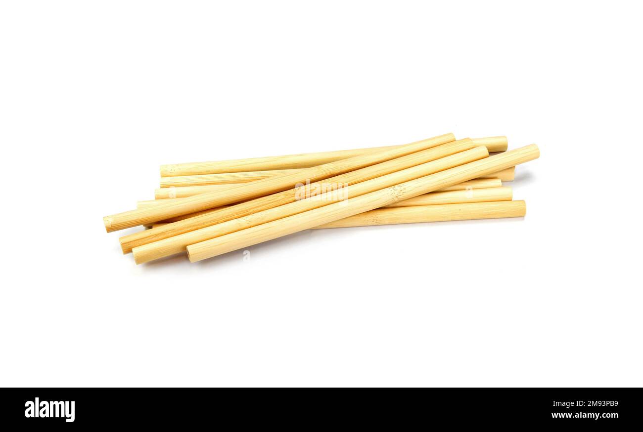 Bamboo straws isoalted on white background. Drinking straws from bamboo ...