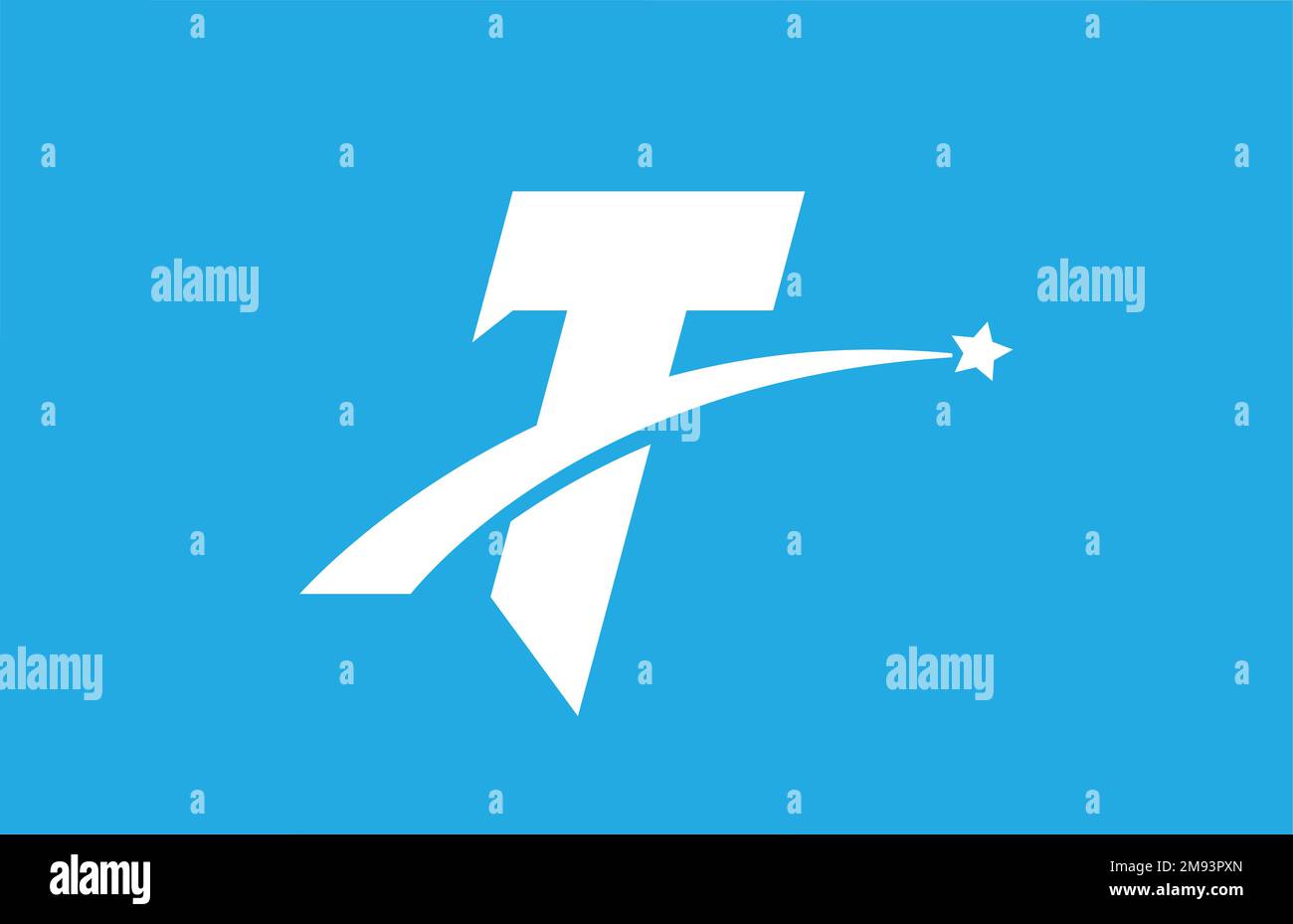 T white alphabet letter logo icon with star. Creative design for ...
