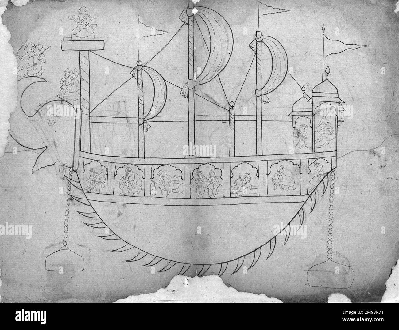 Line Drawing of a Fanciful Boat Indian. Line Drawing of a Fanciful Boat ...