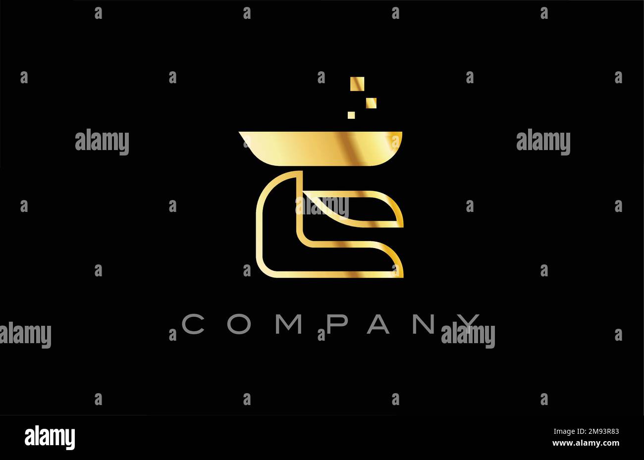 gold E alphabet letter logo icon. Creative design template for business ...