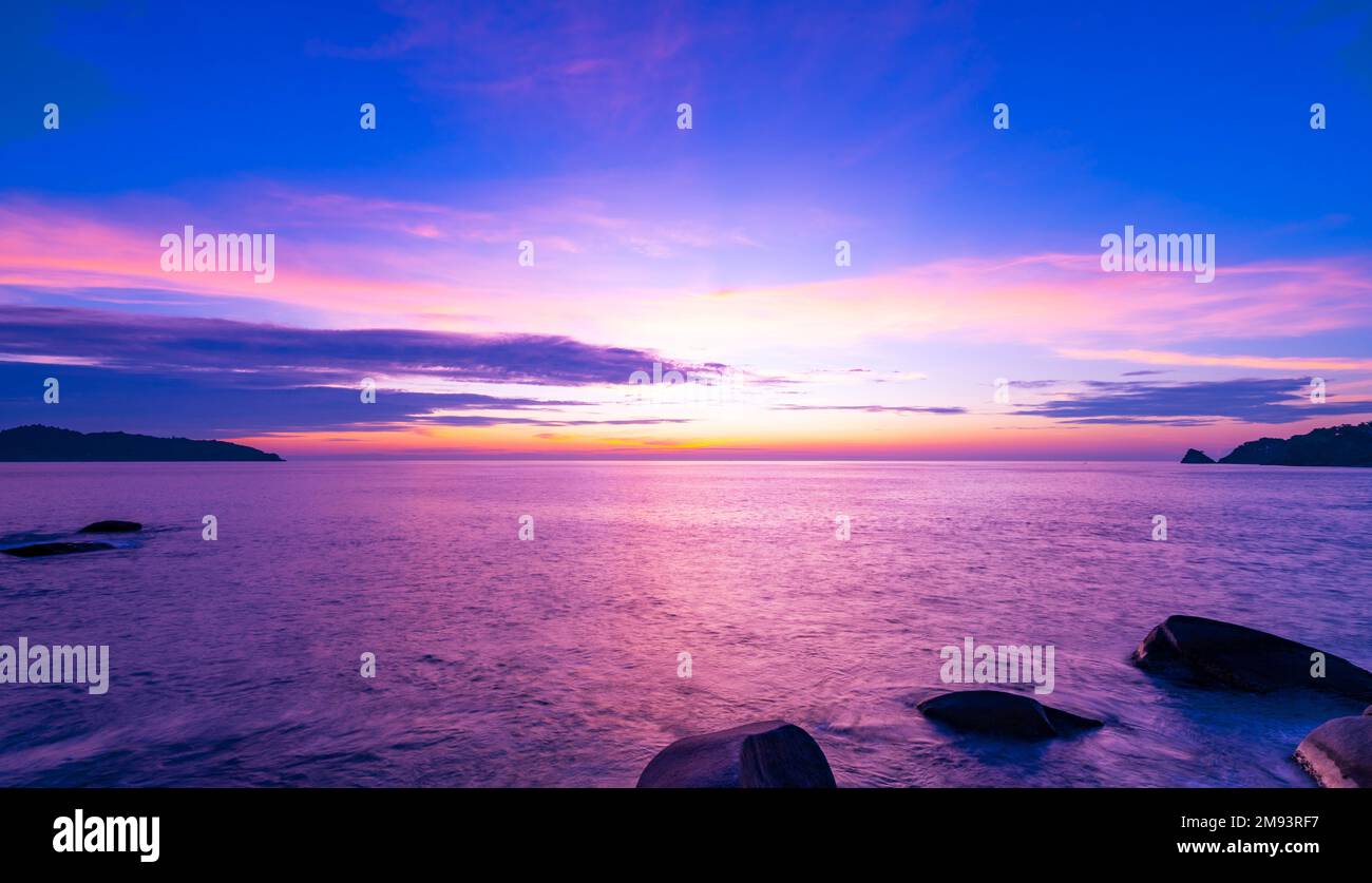 Landscape Long exposure of majestic clouds in the sky sunset or sunrise ...