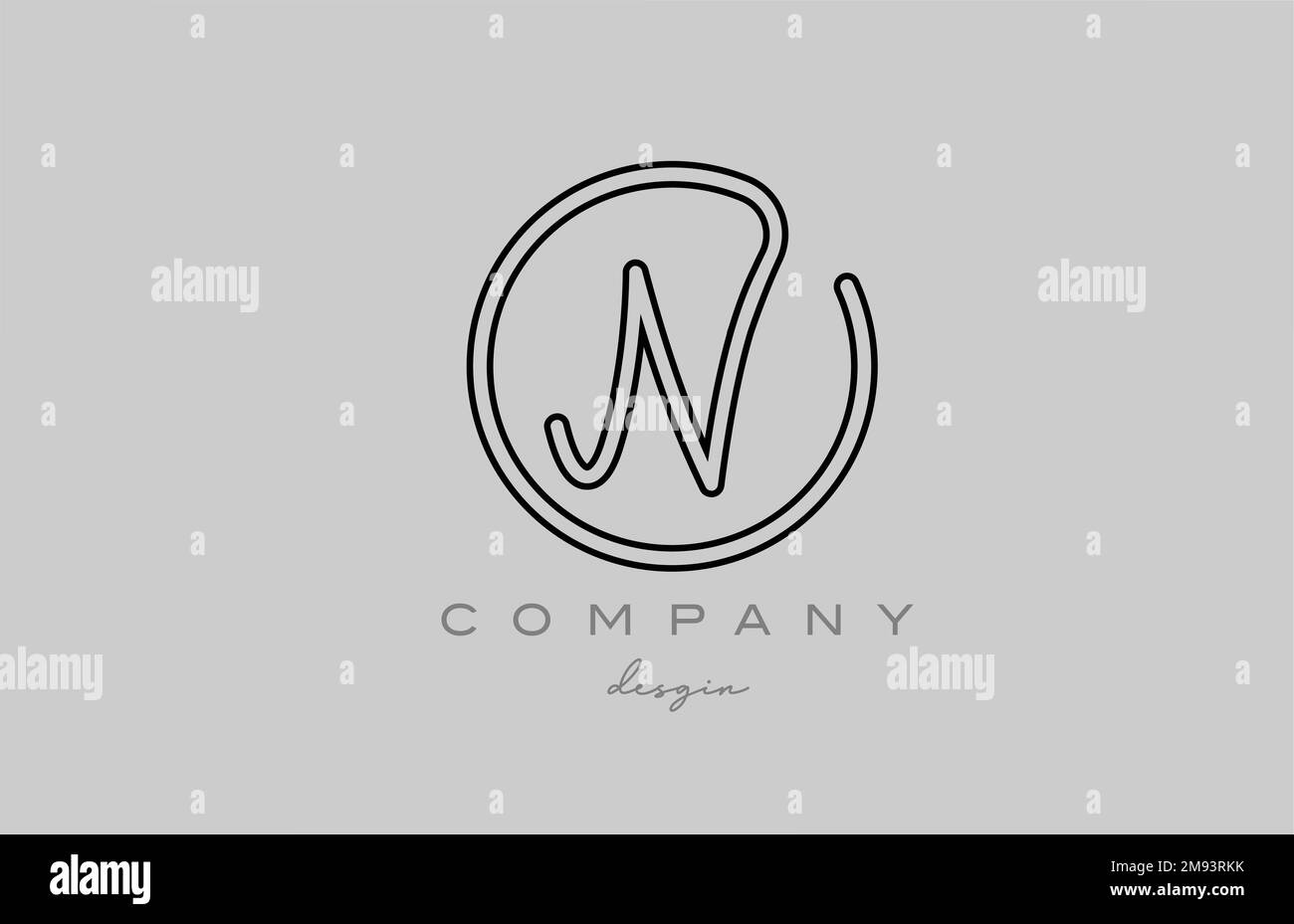 black and grey N alphabet letter logo icon design with line ...