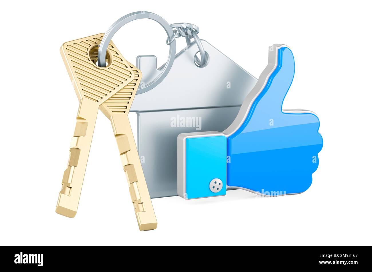 Home key with keychain with like icon, 3D rendering isolated on white ...