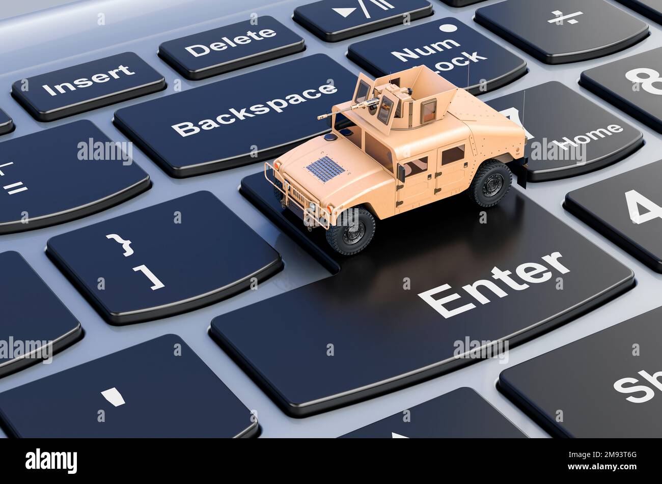 High Mobility Multipurpose Wheeled Vehicle on laptop keyboard, 3D ...